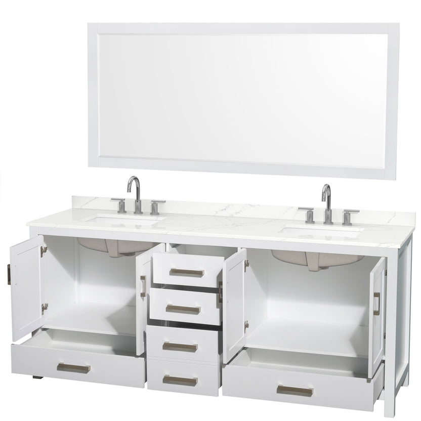 Sheffield Bathroom Vanity with Countertop 80 inch Double Sink 3-hole F ...